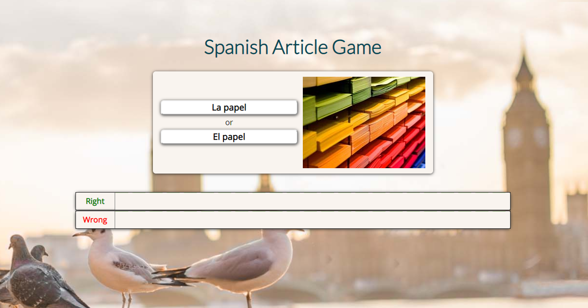 Learning Spanish - Spanish Article Game
